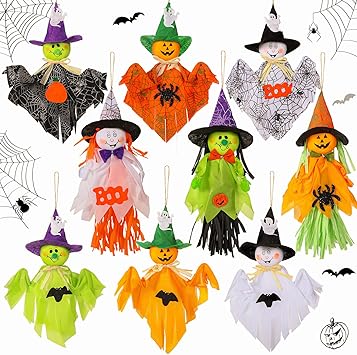 Amazon.com : Zomiboo 9 Pack Halloween Decoration Hanging Ghost Pumpkins ...
