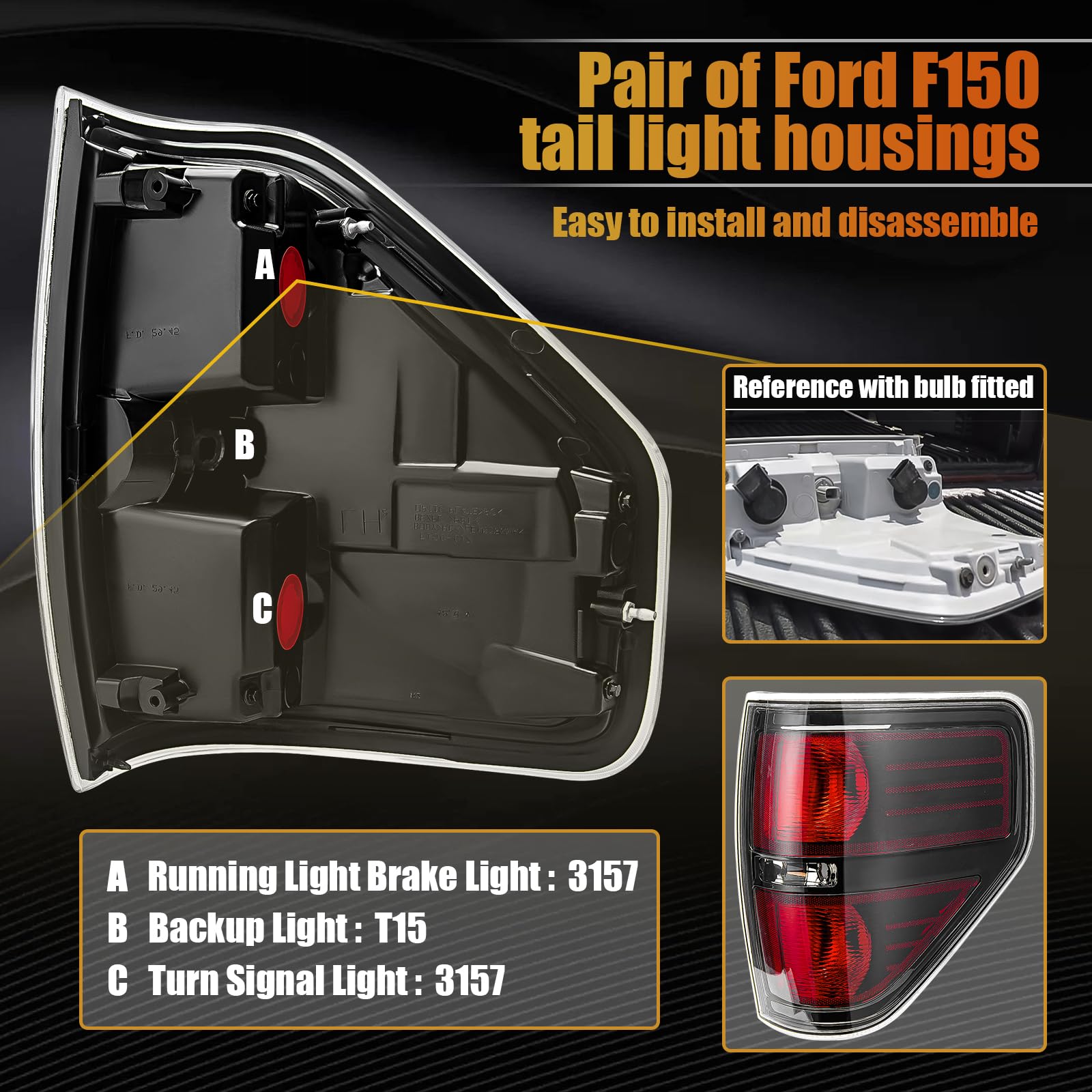Snapklik.com : F150 Tail Llights Assembly Pair, F150 Tail Light Housing ...