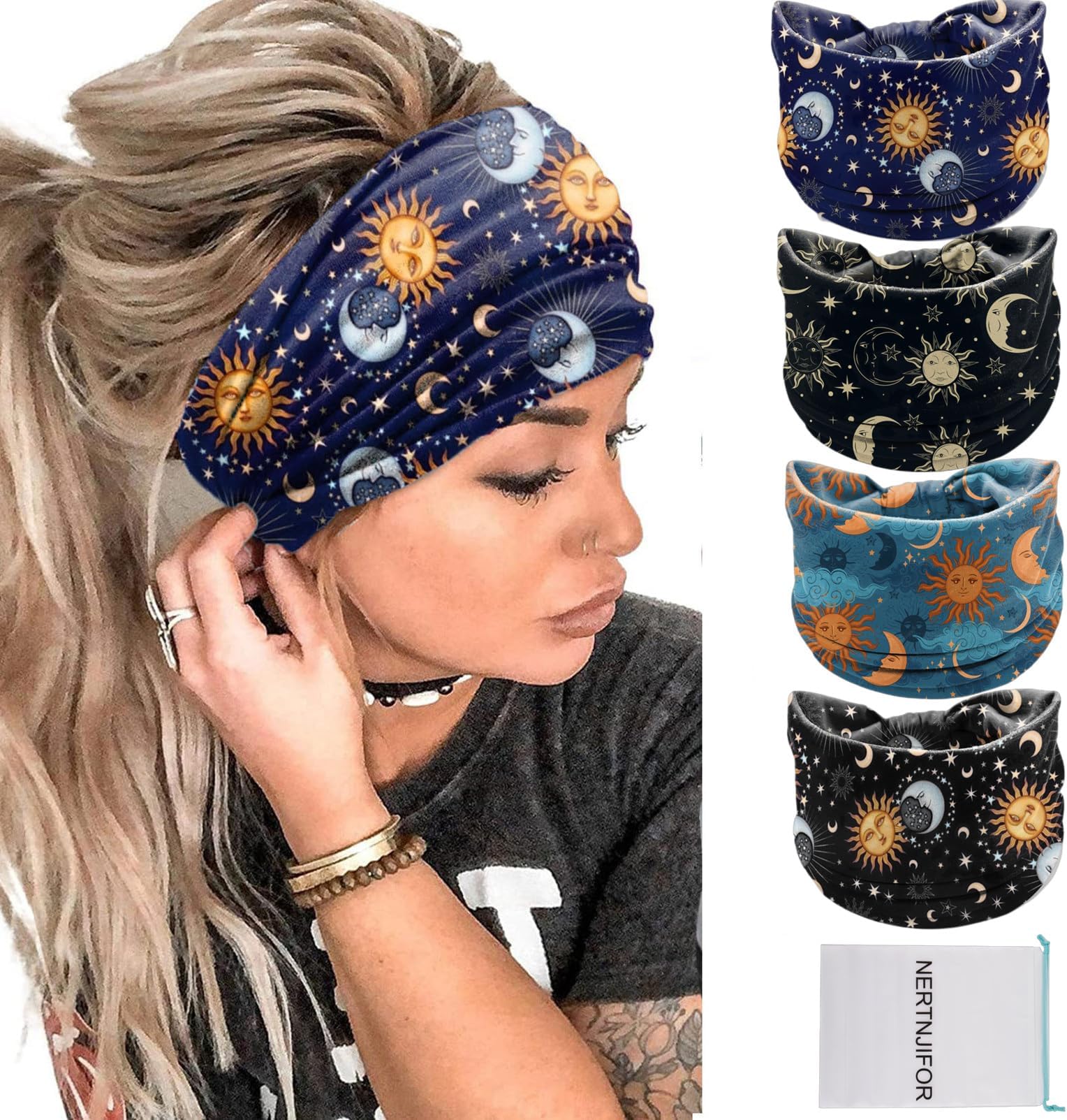 Amazon.com : NERTNJIFOR Women Headbands Stars Moon Wide Knotted ...