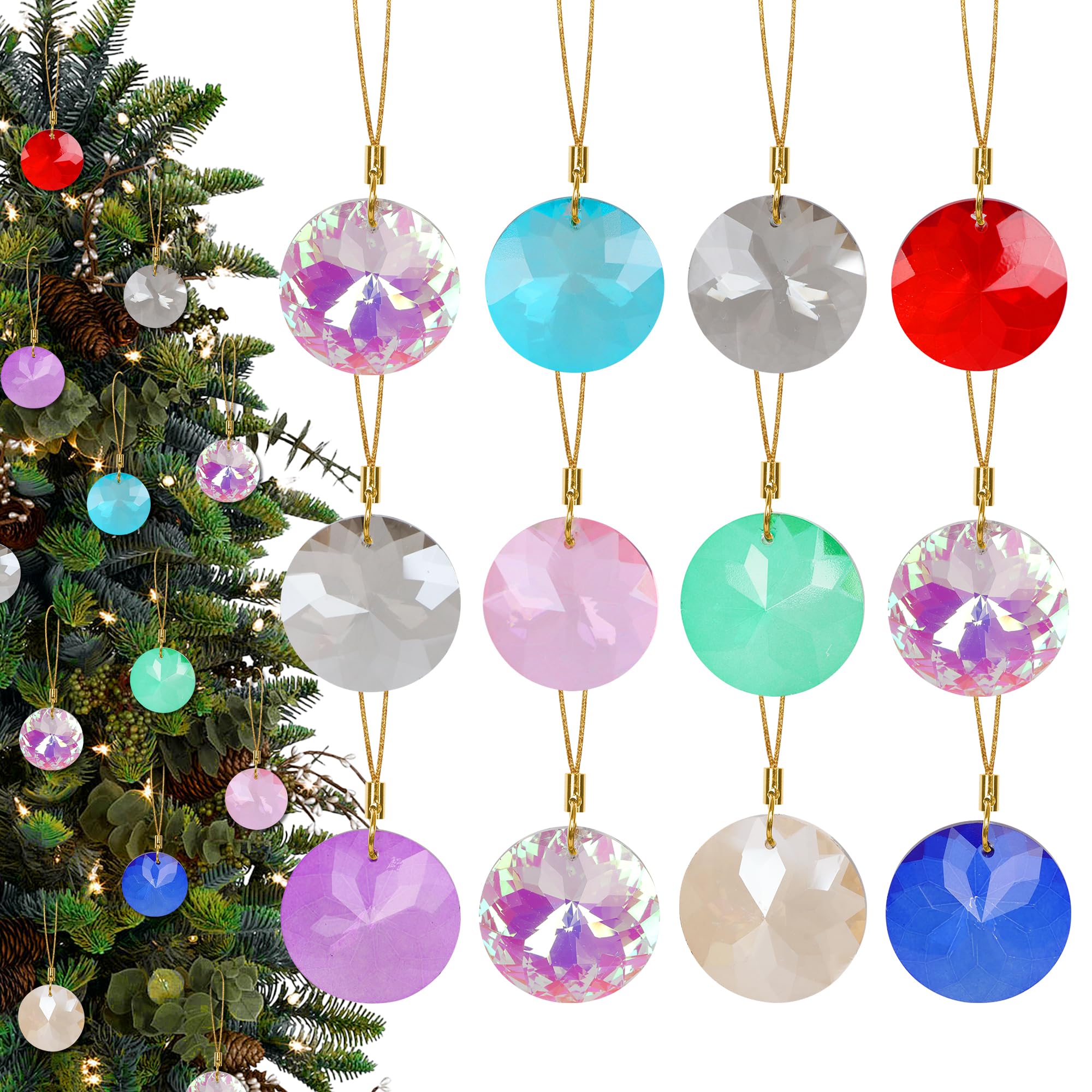 Lollanda 12 PCS Christmas Tree Crystal Ball Ornaments Prism Balls 30mm ...