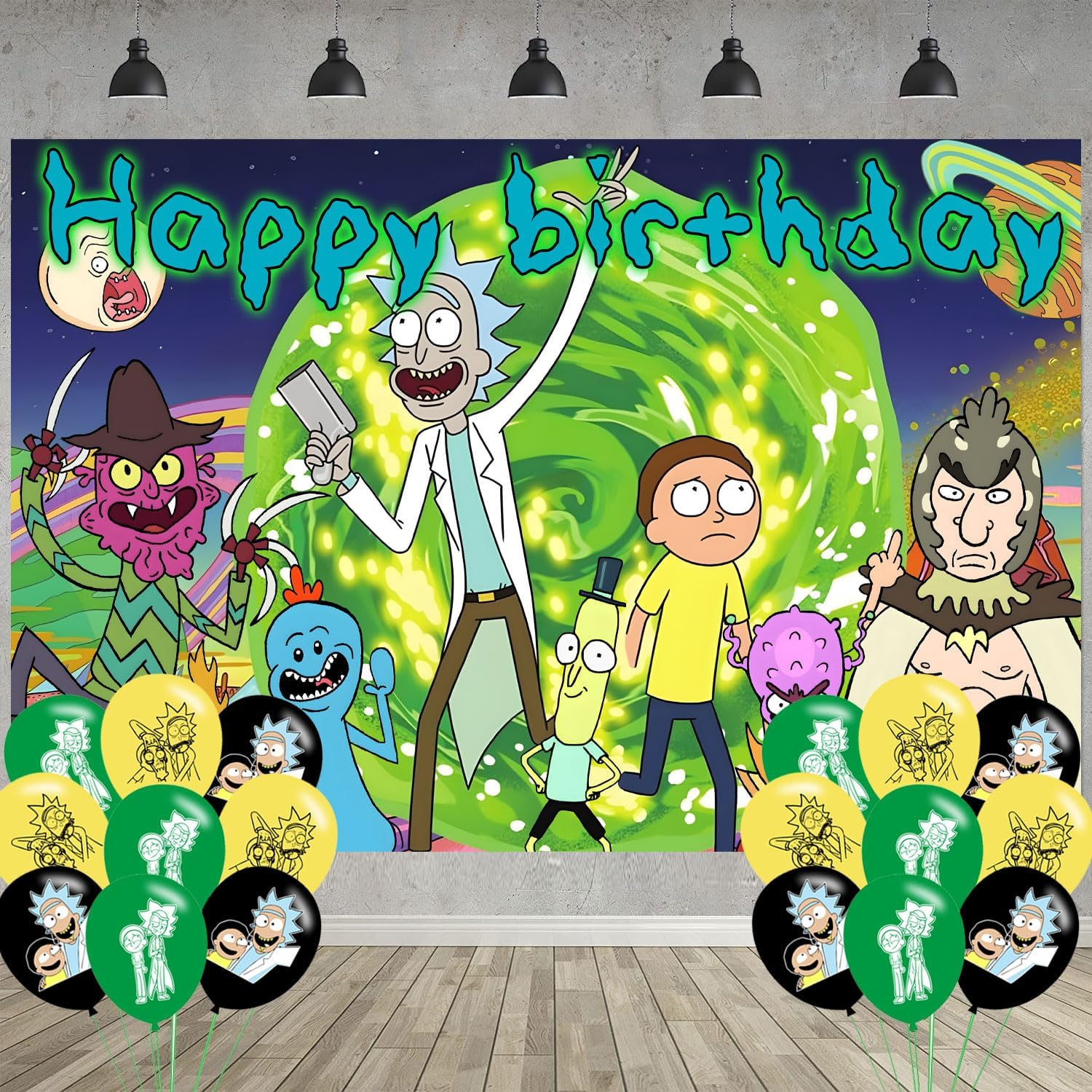 Amazon.com : Cartoon Birthday Party Decoration,𝓡𝓲𝓬𝓴 𝓪𝓷𝓭 𝓜𝓸𝓻𝓽𝔂 Party ...