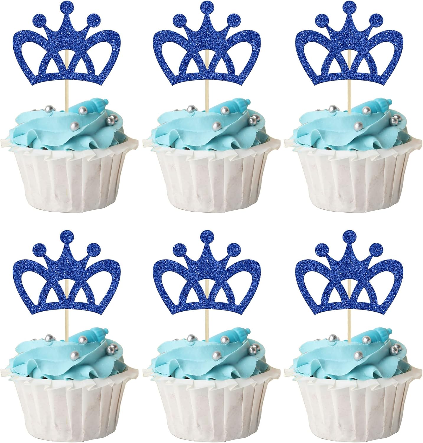 24Pcs Crown Cupcake Toppers Blue Glitter King Crown Cupcake Picks for ...