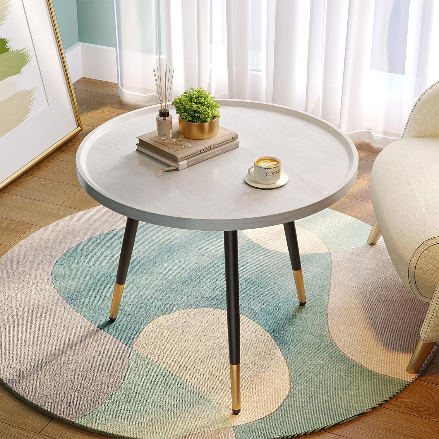 Amazon.com: SAYGOER White Coffee Table Small Round Coffee Tables Modern ...