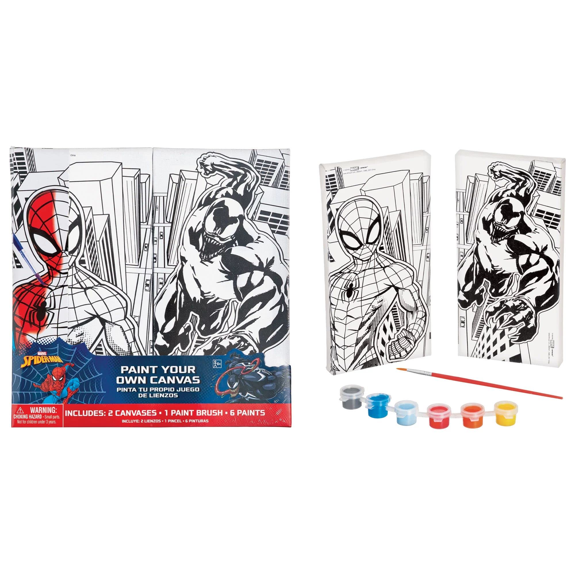 Amazon.com: Spider-Man Color Your Own Canvas Kit - 8"x4" Canvases with ...