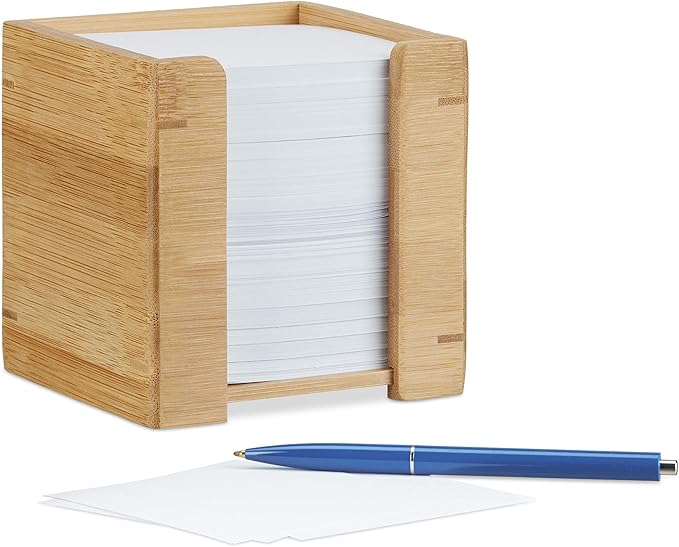 Relaxdays Bamboo Note Dispenser, Wooden Sticky Note Holder, Desk ...
