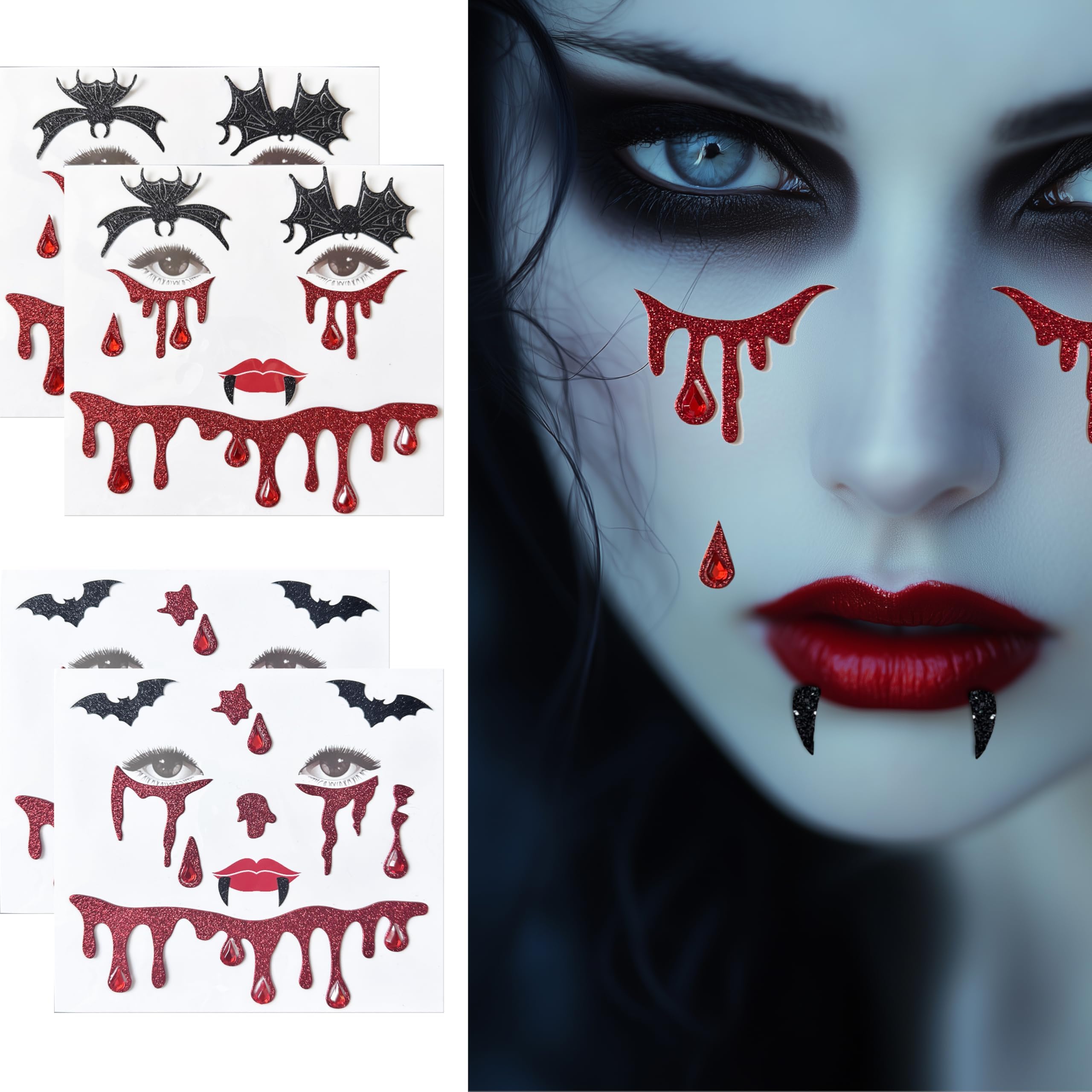 Amazon.com : WRBAJIS Halloween Face Tattoos Stickers Glitter Spider ...