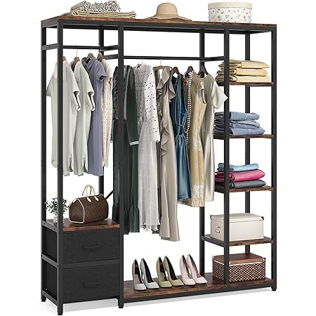 Amazon.com: Tribesigns Freestanding Clothes Rack Shelves, Closet ...