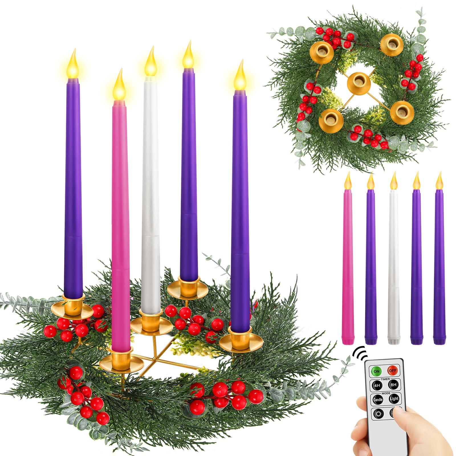 Amazon.com: Tioncy 12 Inch Christmas Advent Wreath Candle Holder with 5 ...