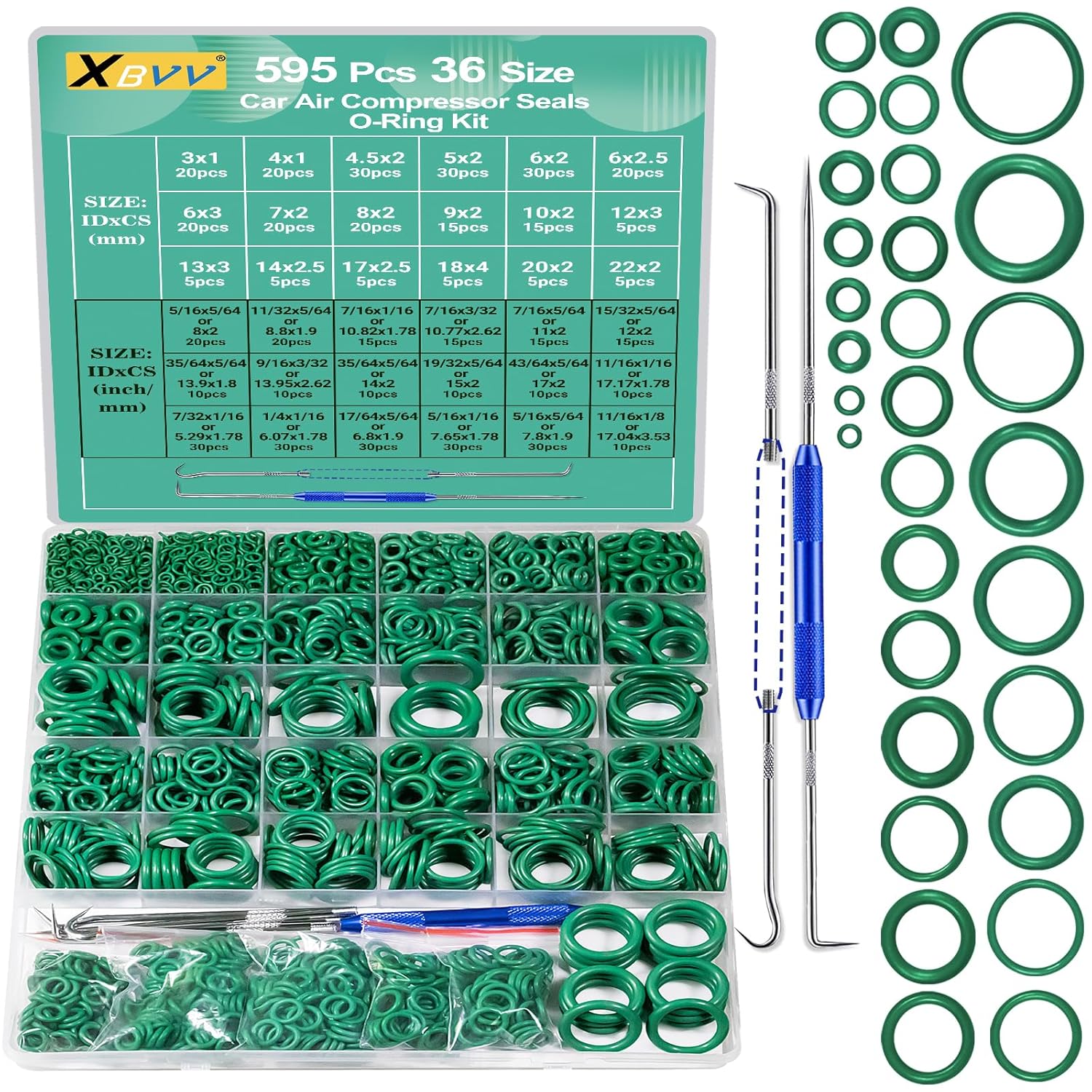 XBVV 595 Pcs Metric and SAE Air Conditioning O-Ring Kit for Automotive ...