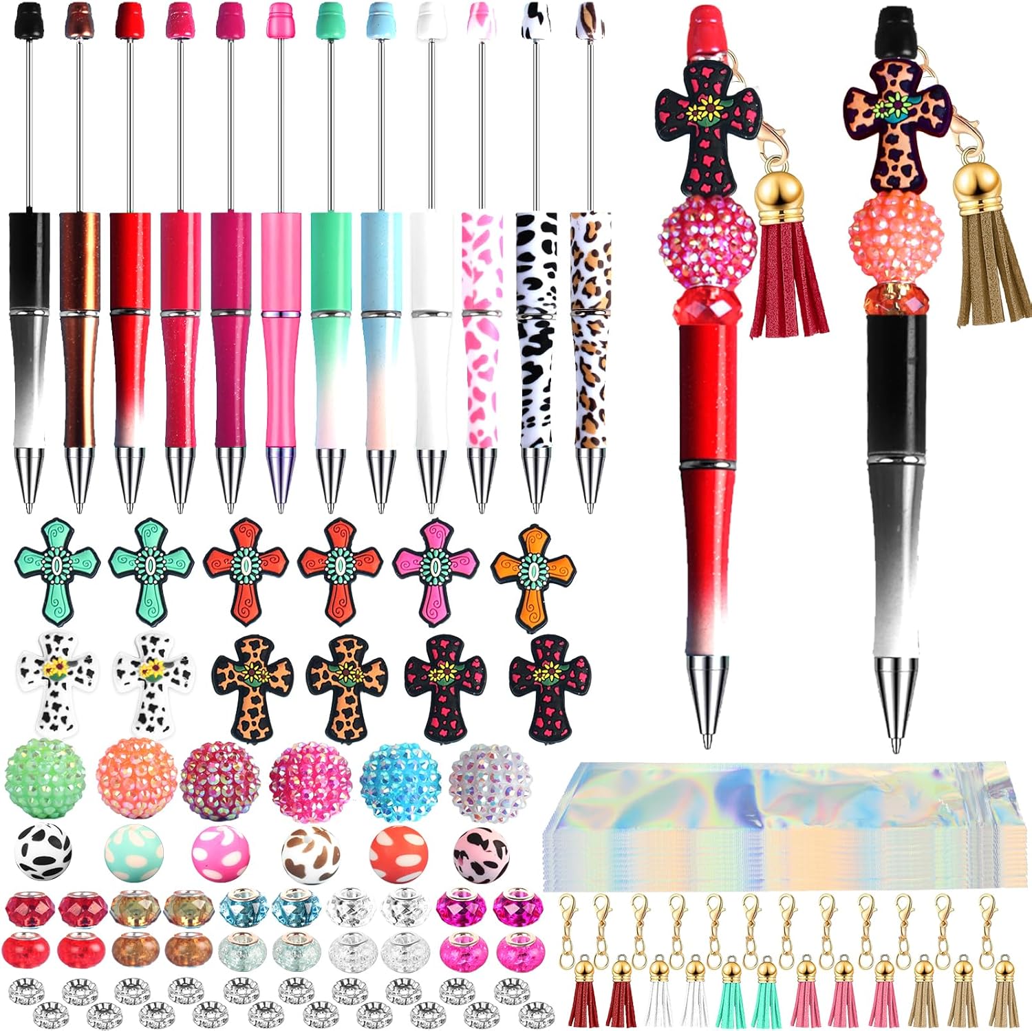 Amazon.com: 112 Pcs Beadable Pens Bulk 12 Pcs Jesus Bead Pens with ...