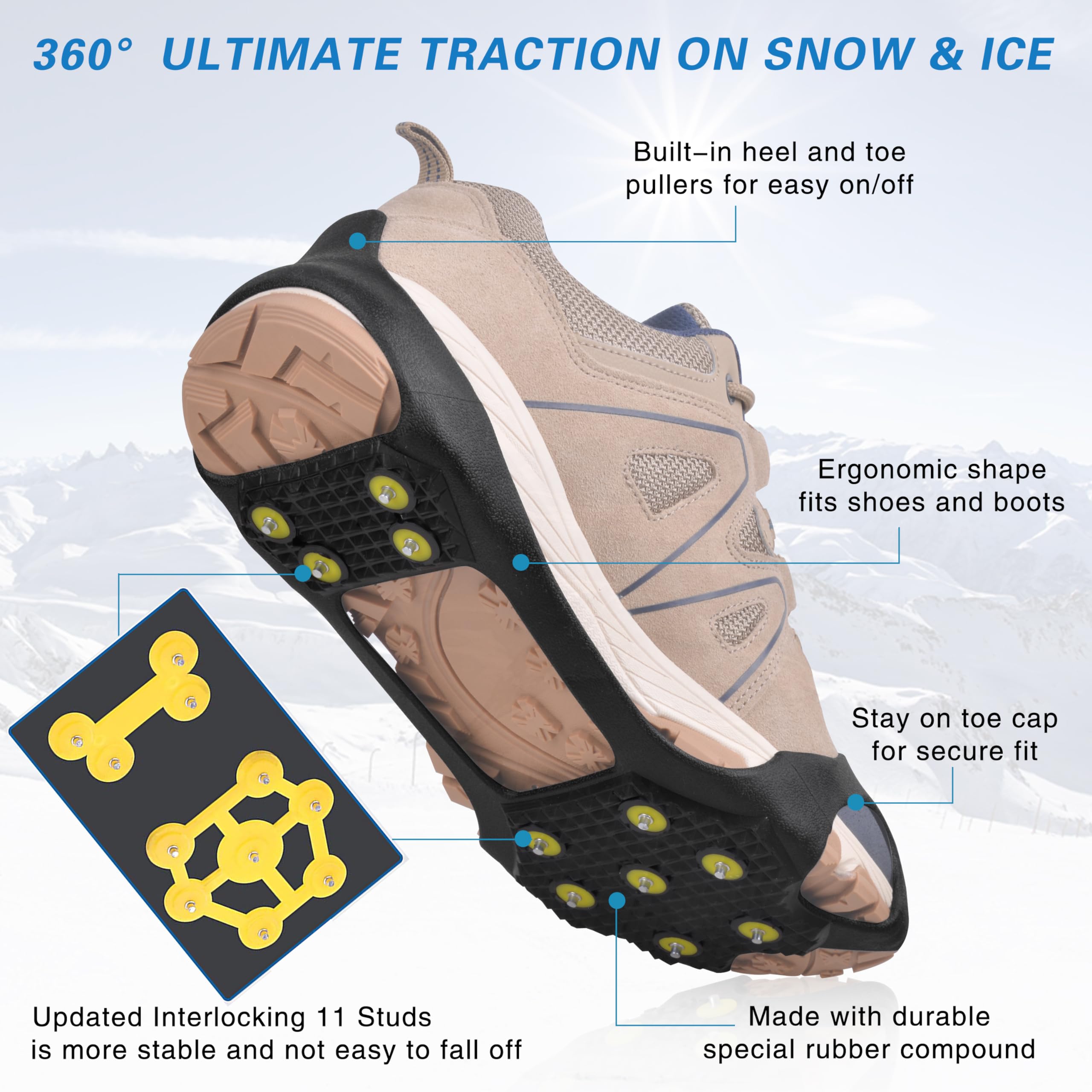 Ice Trekkers Ice Snow Traction Cleats Crampon, 11-Studs Walk Traction ...