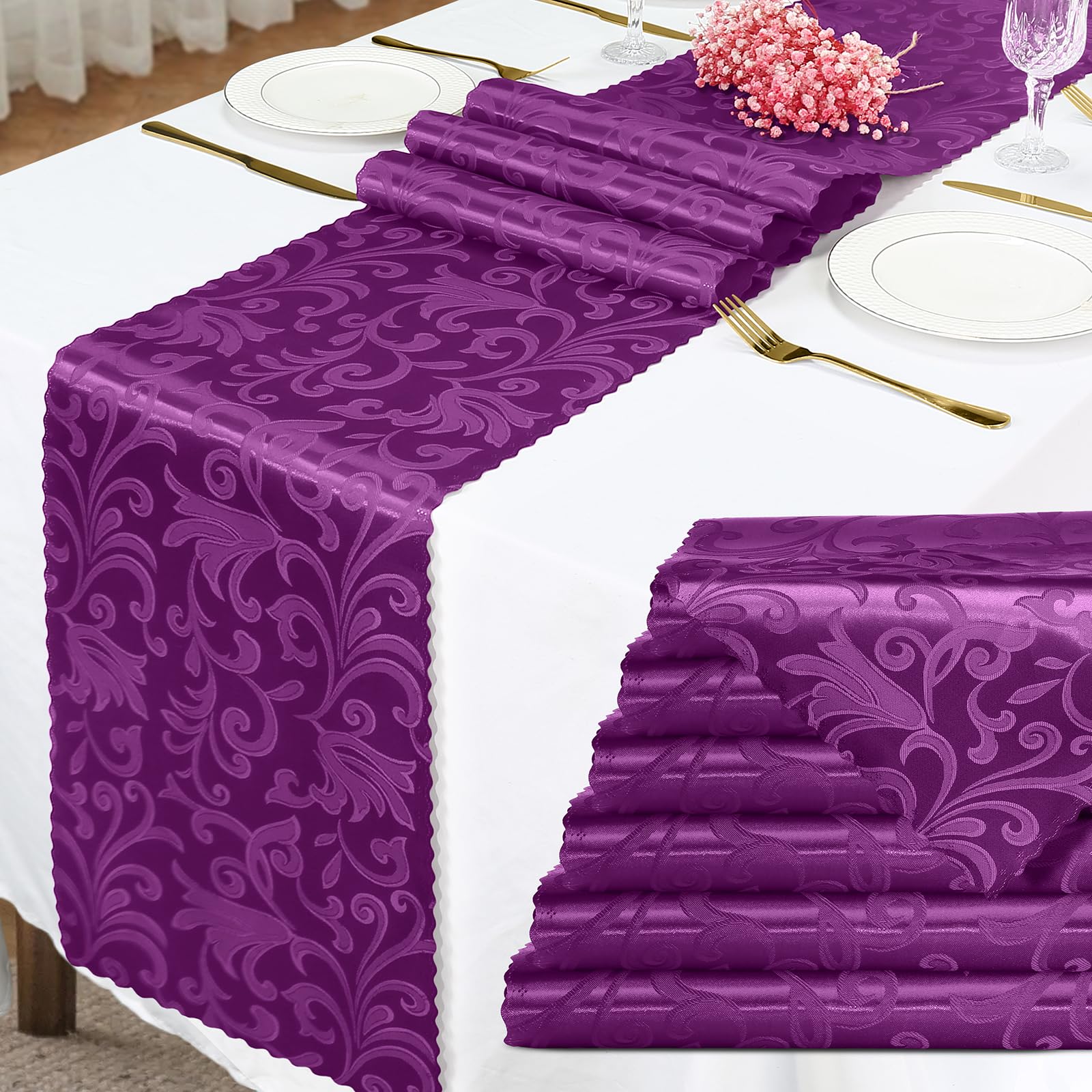 Amazon.com: Eychei 6 Pack Purple Satin Table Runner 12 x 108 Inch Long ...