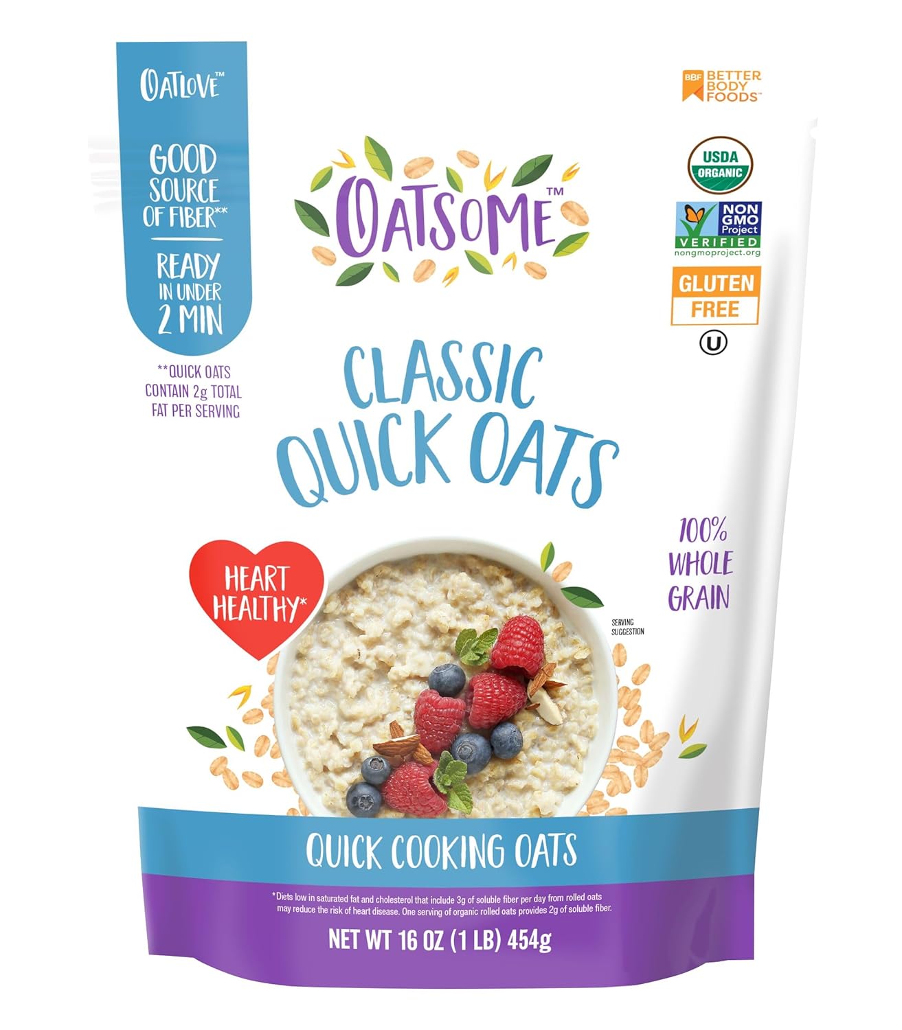 Amazon.com: Oatsome Organic Quick Oats, 1lb Bag – Gluten-Free, Whole ...