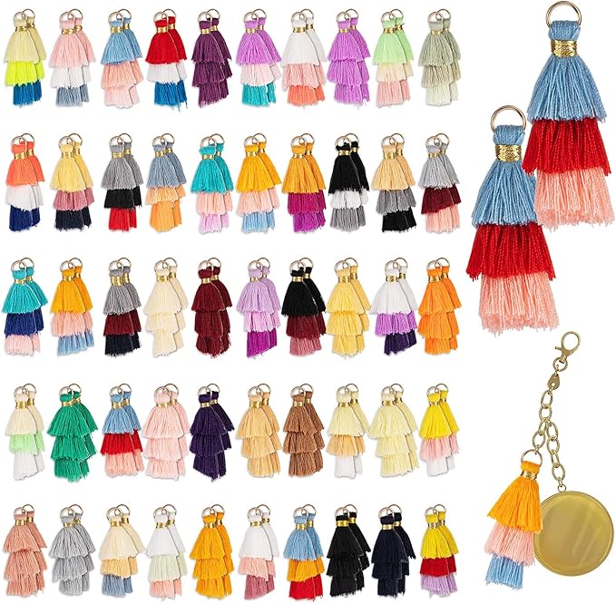 Amazon.com: Dingion 100 Pcs Tiny Tri Layered Keychain Tassels 1.38 ...
