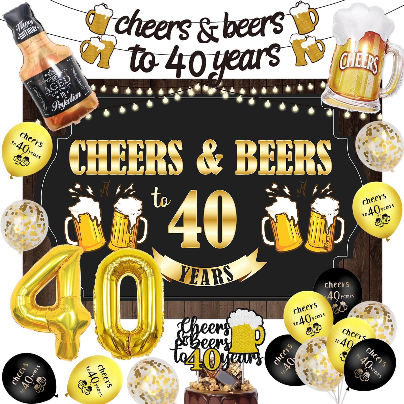 Amazon.com: Wonmelody 40th Birthday Beer Decors Men Cheers&Beers 40th ...