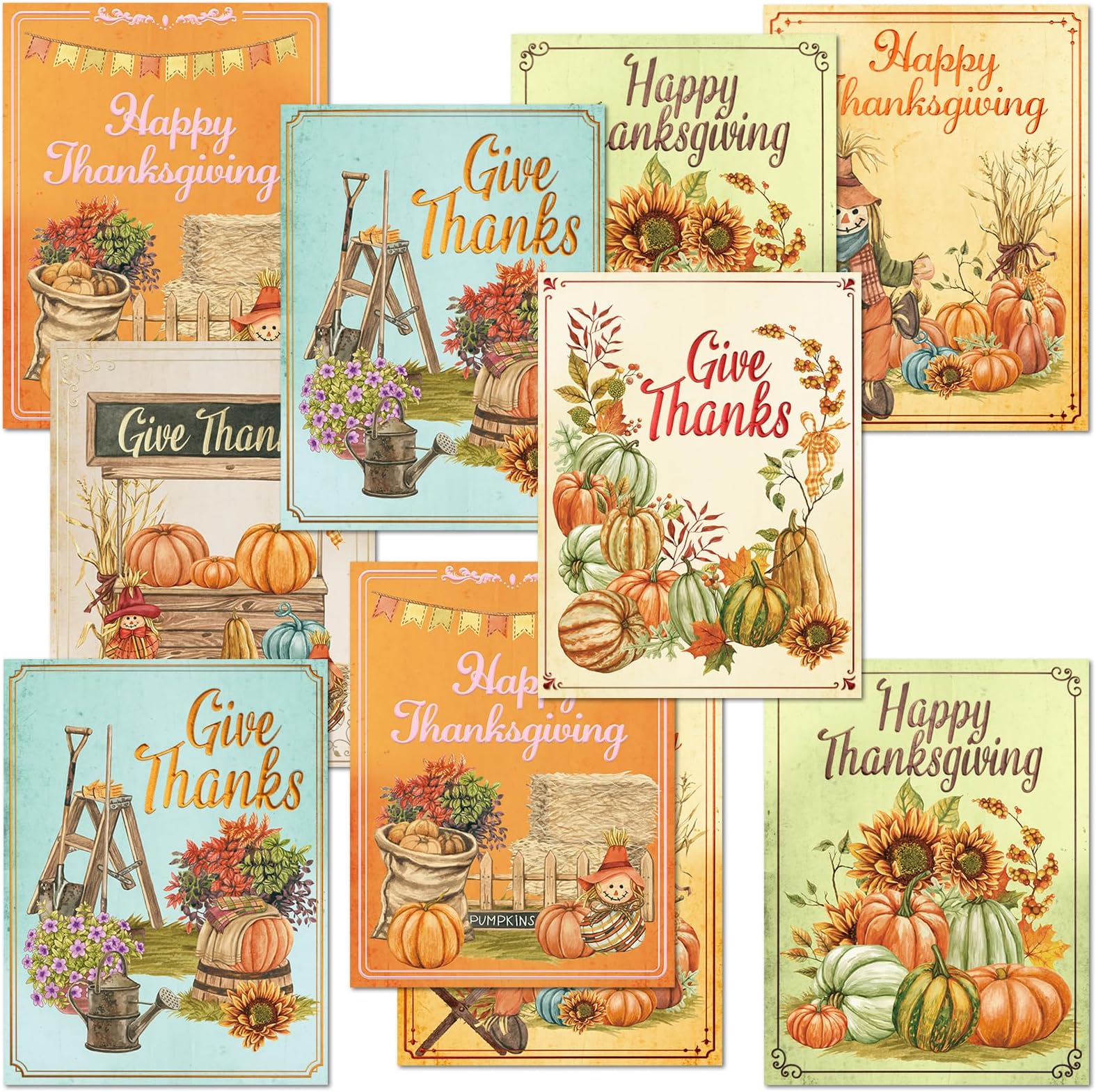 Amazon.com : Thanksgiving Cards with Envelopes Gold Foil Fall Wreath ...