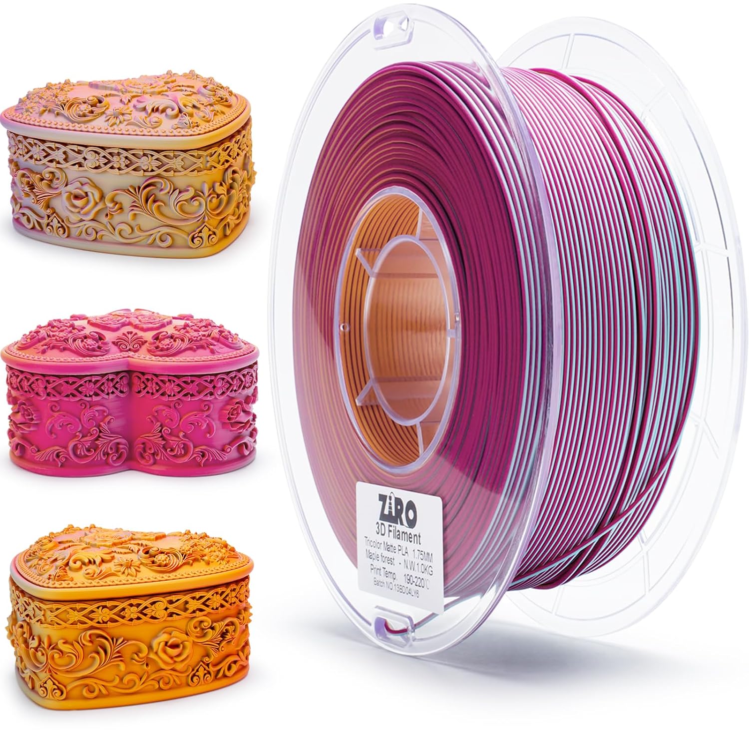 ZIRO Matte 3-in-1 Coextrusion PLA Filament 1.75mm, Multicolors Gradient ...