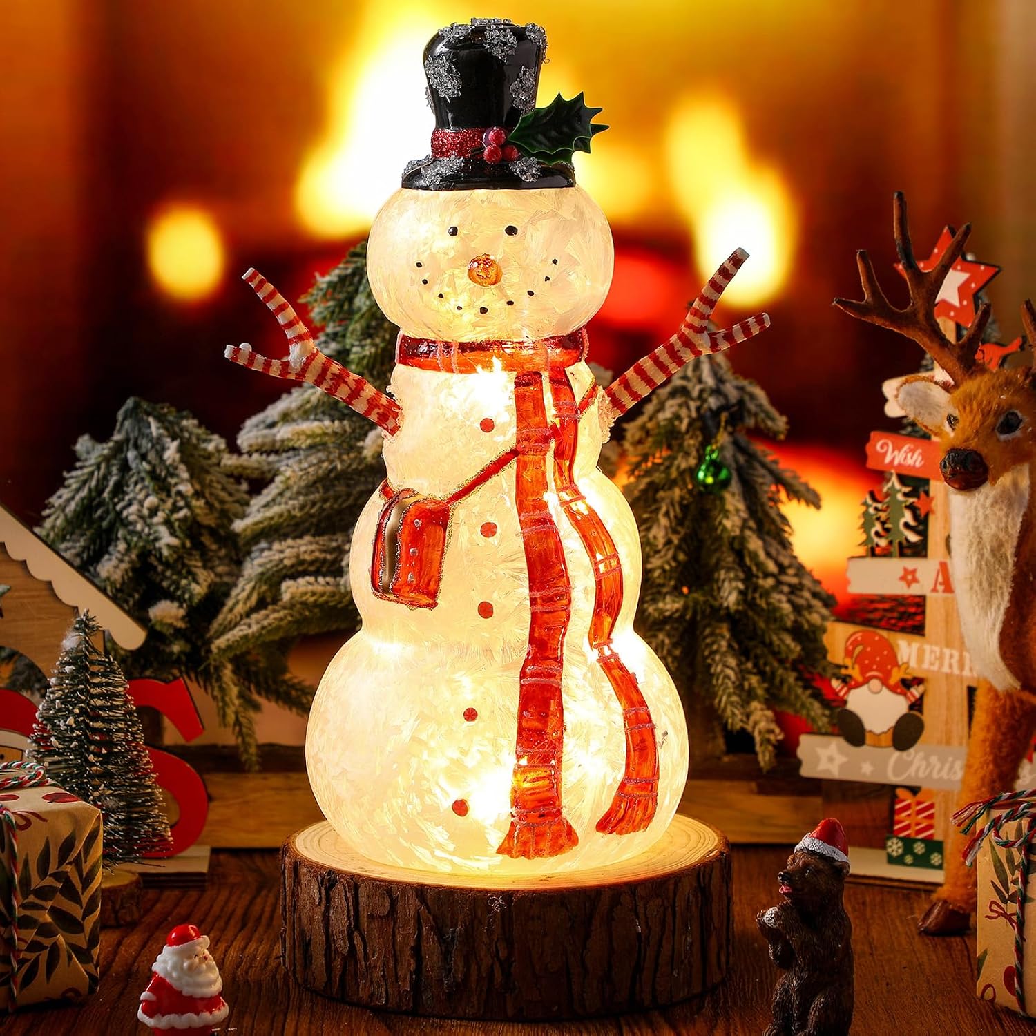 Amazon.com: BrightRow Glass Snowman Figurine 10.2 Inch Lighted Snowman ...