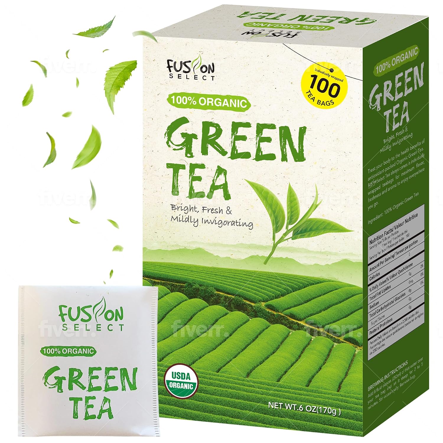 Amazon.com : Fusion Select Organic Green Tea - Fresh Drink with Mild ...
