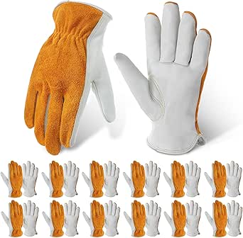 Bunnycool 12 Pairs Bulk Leather Work Gloves for Driver for Men or Women ...