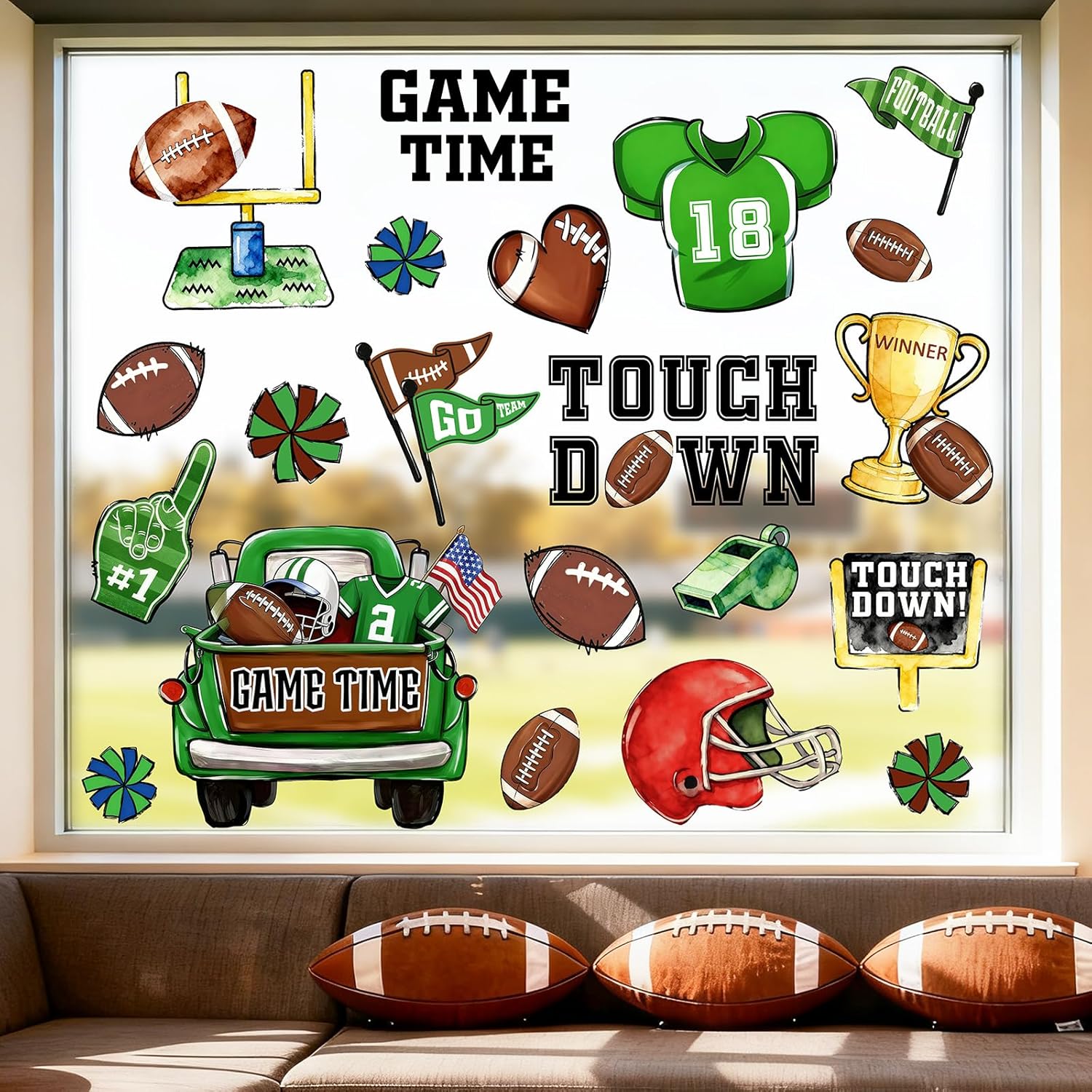 Amazon.com: Whaline 6 Sheets Football Window Clings Window Decal Sports ...