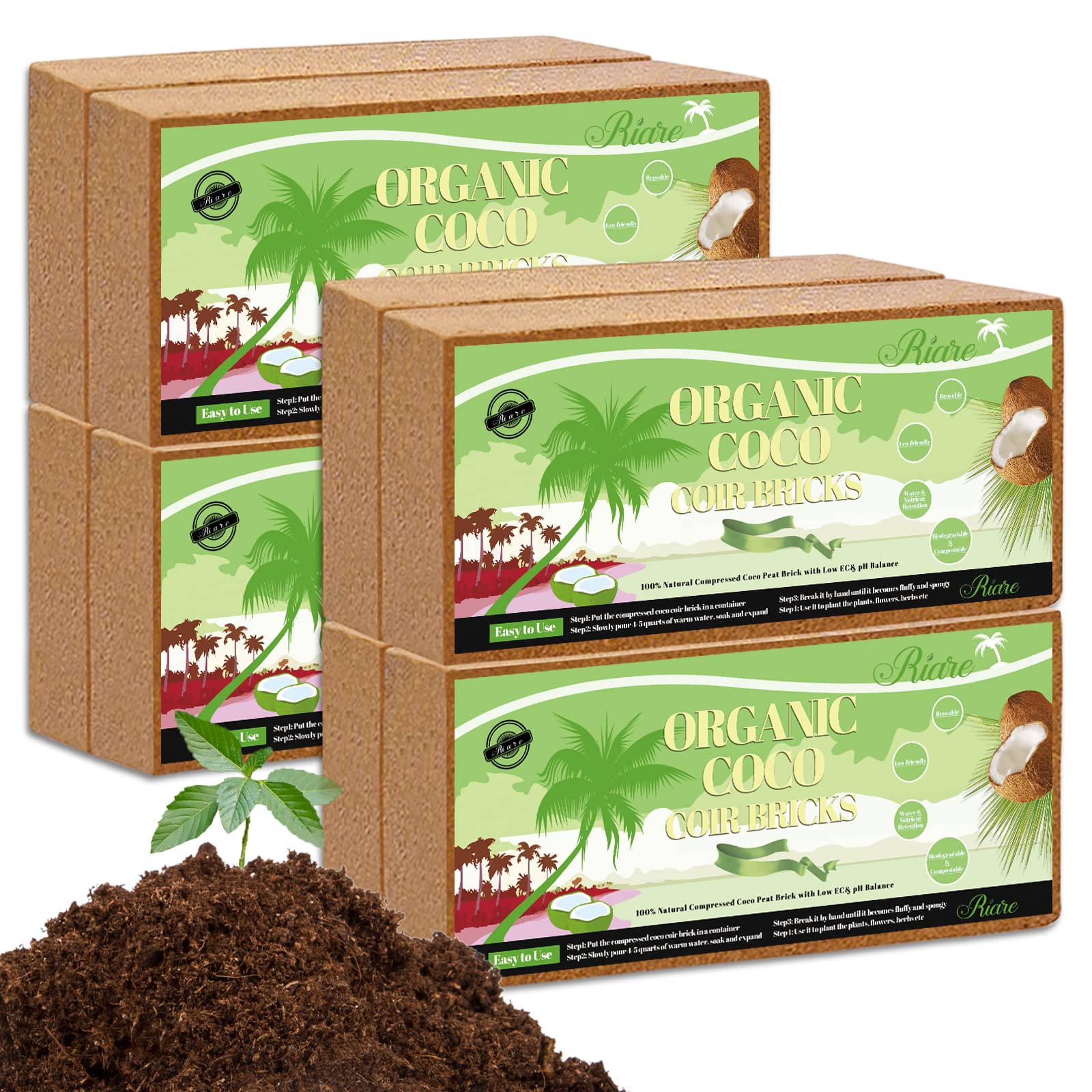 Riare8pcs Organic Coco Coir Bricks Soil Blocks 100 Natural Compressed ...
