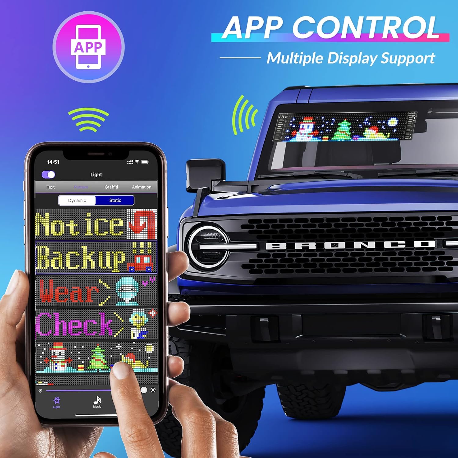 QNOAVVE Flexible USB LED Display Board, 15×4 Inch Bluetooth Smart ...