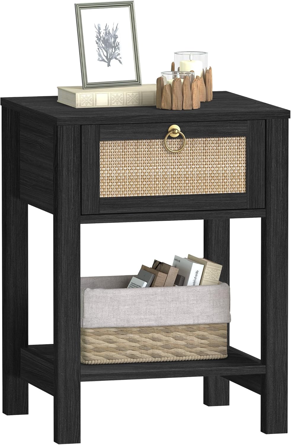 Amazon.com: SICOTAS Black Rattan Nightstand - Rattan Decor Drawer with ...