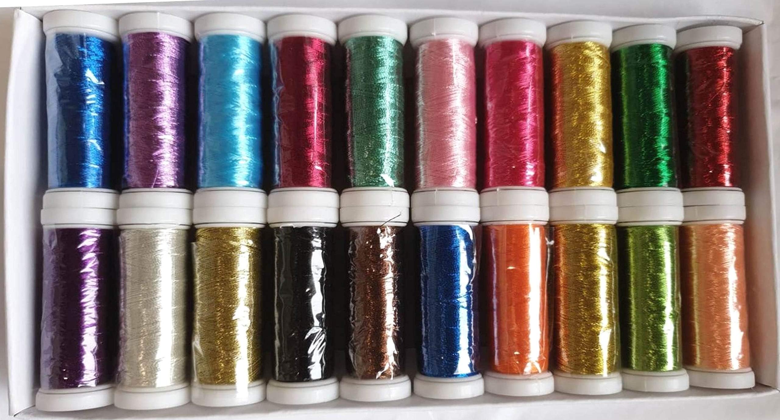 20 x Metallic Machine Embroidery Thread - 20 Different Colour 200 ...