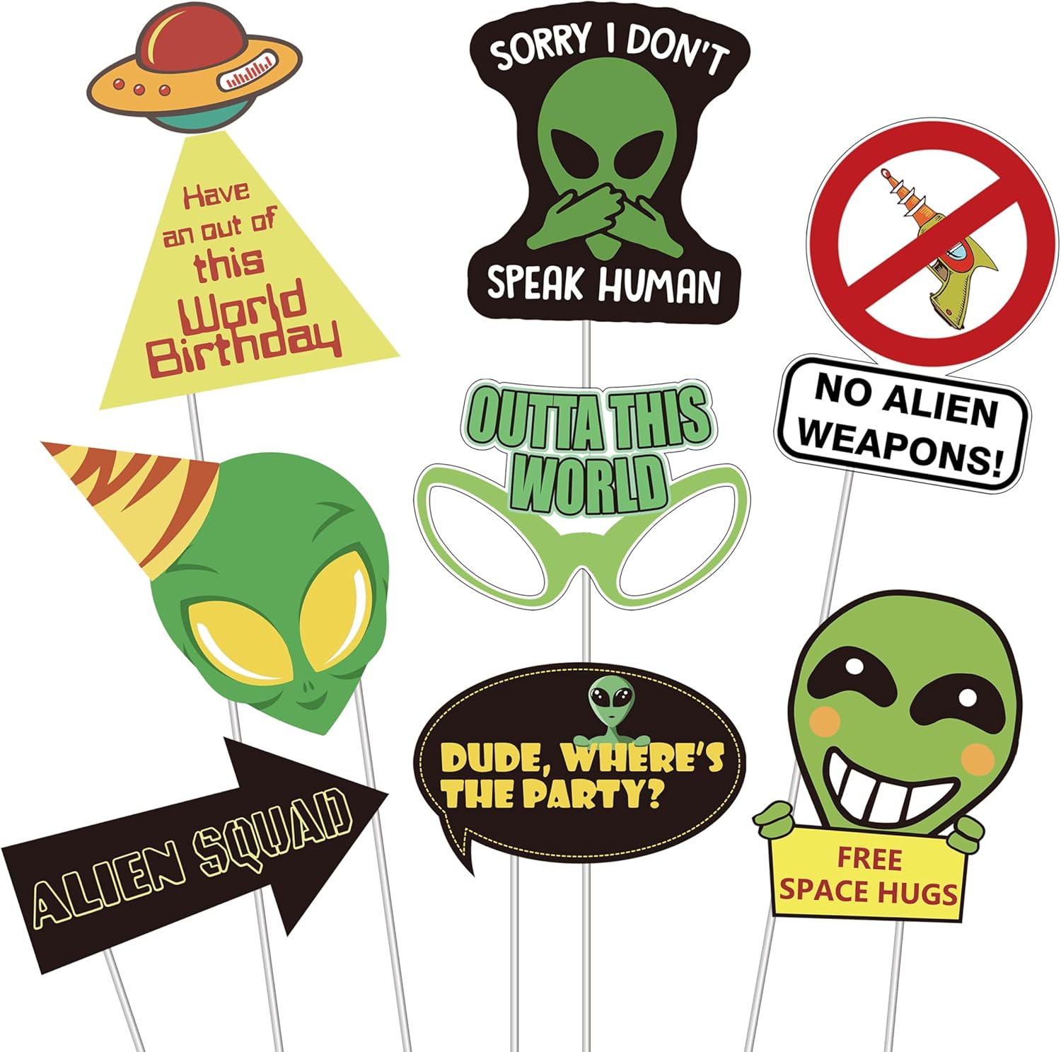 Amazon.com: 8Pcs Alien Themed Photo Booth Props with Sticks UFO ...