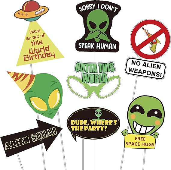 Amazon.com: 8Pcs Alien Themed Photo Booth Props with Sticks UFO ...