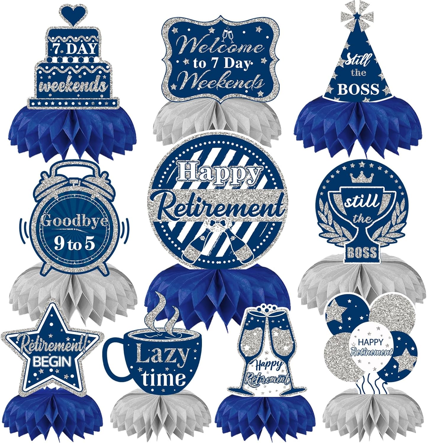 Amazon.com: DTOFOOT 10 Pcs Retirement Party Decorations, Blue Silver ...
