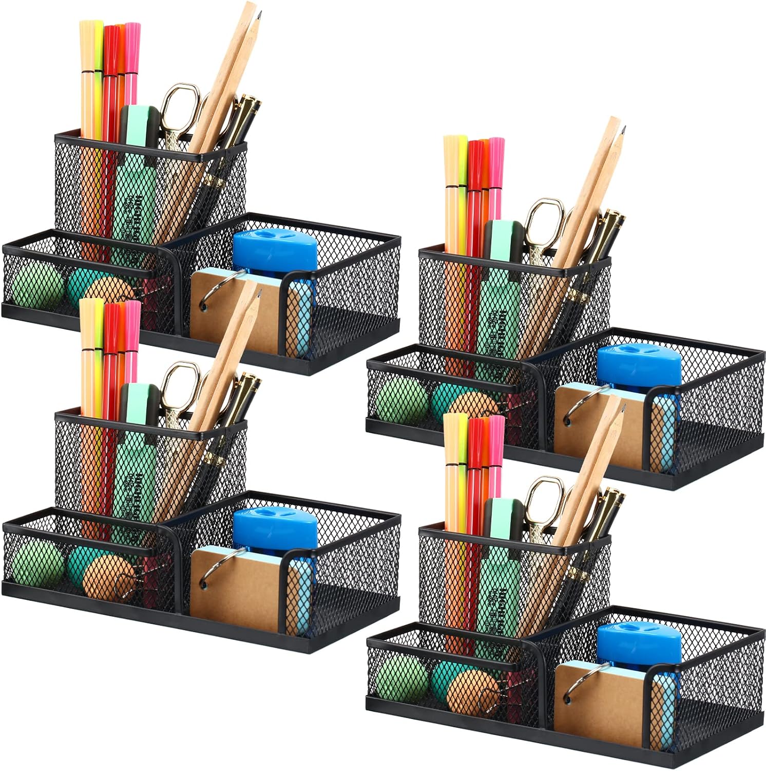 Amazon.com : Ferraycle 4 Pcs Mesh Desk Organizer 3 Compartments Mesh ...