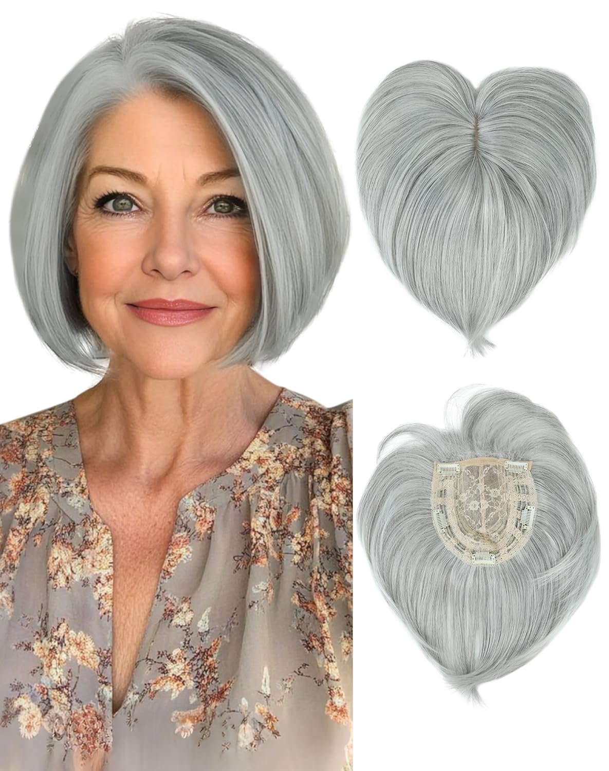 Amazon.com : QUEENTAS Grey Hair Topper for Women with Thinning Hair ...