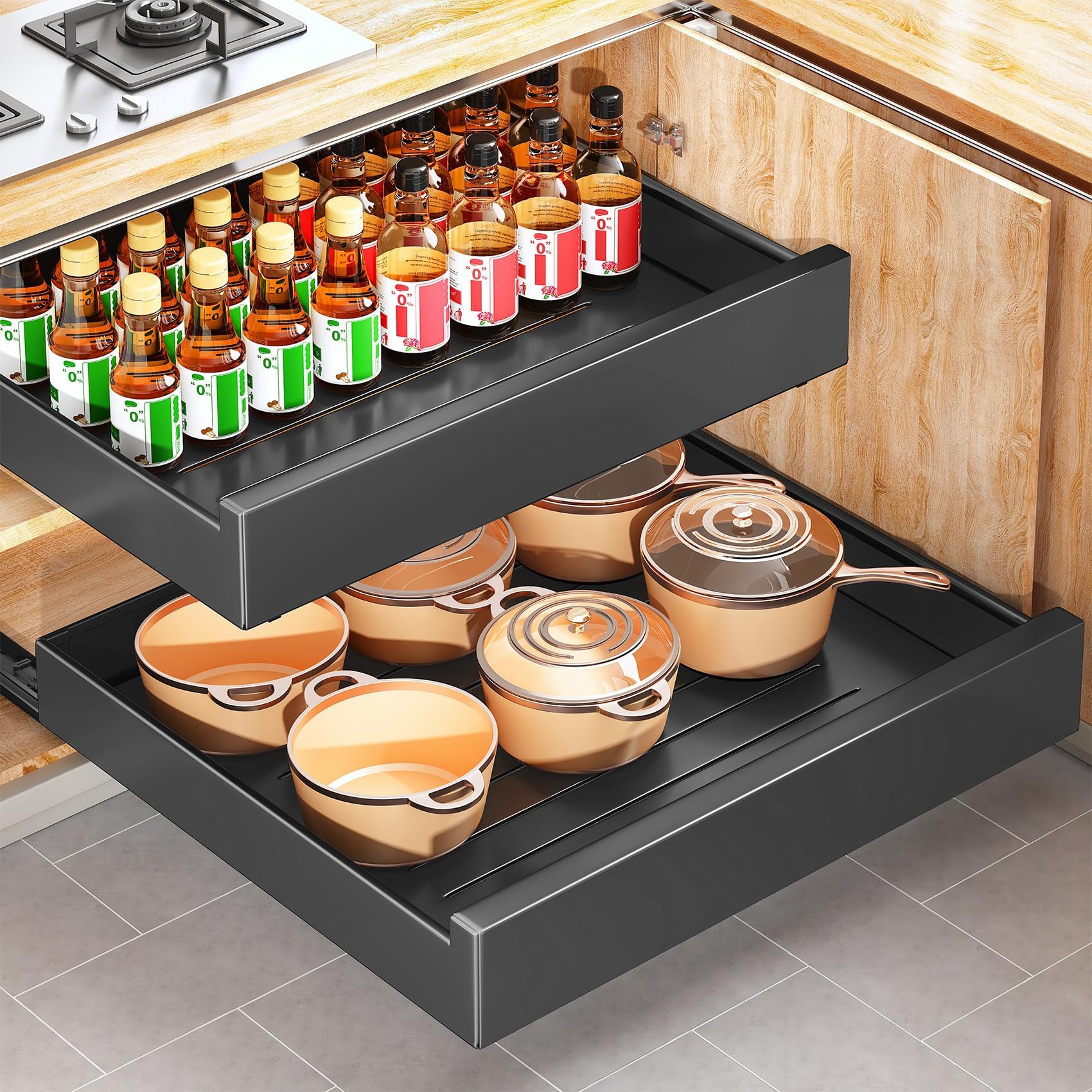 Amazon.com: 2 Pack Pull Out Cabinet Organizer, Slide out Drawers for ...