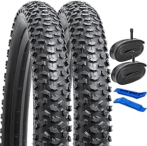 YUNSCM 2-PCS 24" Bike Tires 24 x 2.125/57-507 60TPI and 24" Bike Tubes Schrader Valve with 2 Rim ...