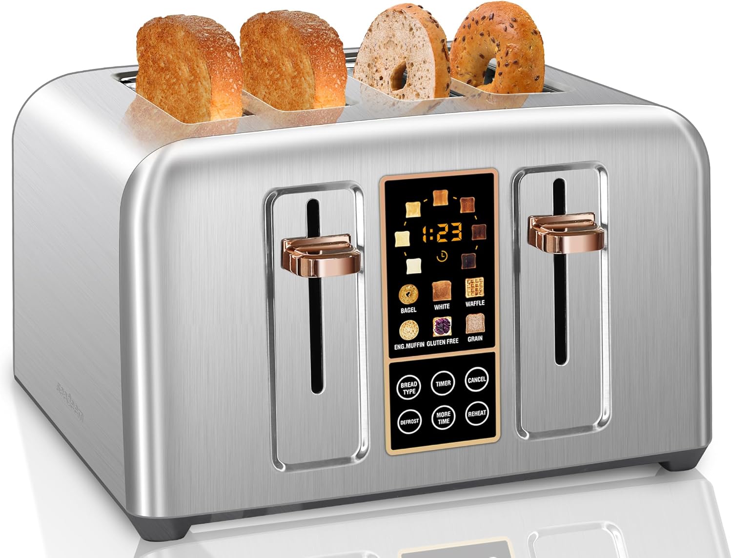 Amazon.com: SEEDEEM Toaster 4 Slice, Stainless Toaster LCD Display ...