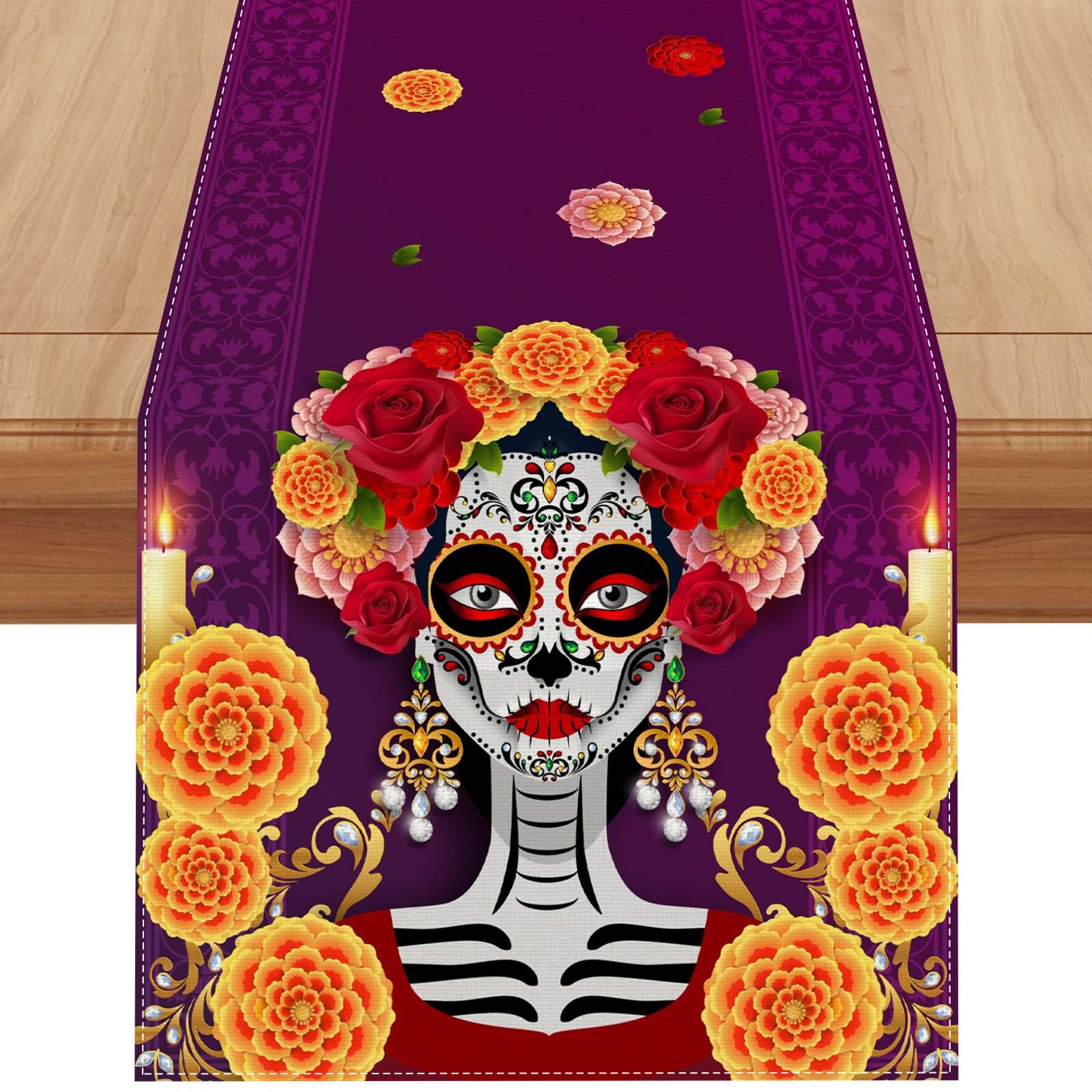 Amazon.com: Linen Dia De Los Muertos Table Runner 72 Inches Long Day of ...