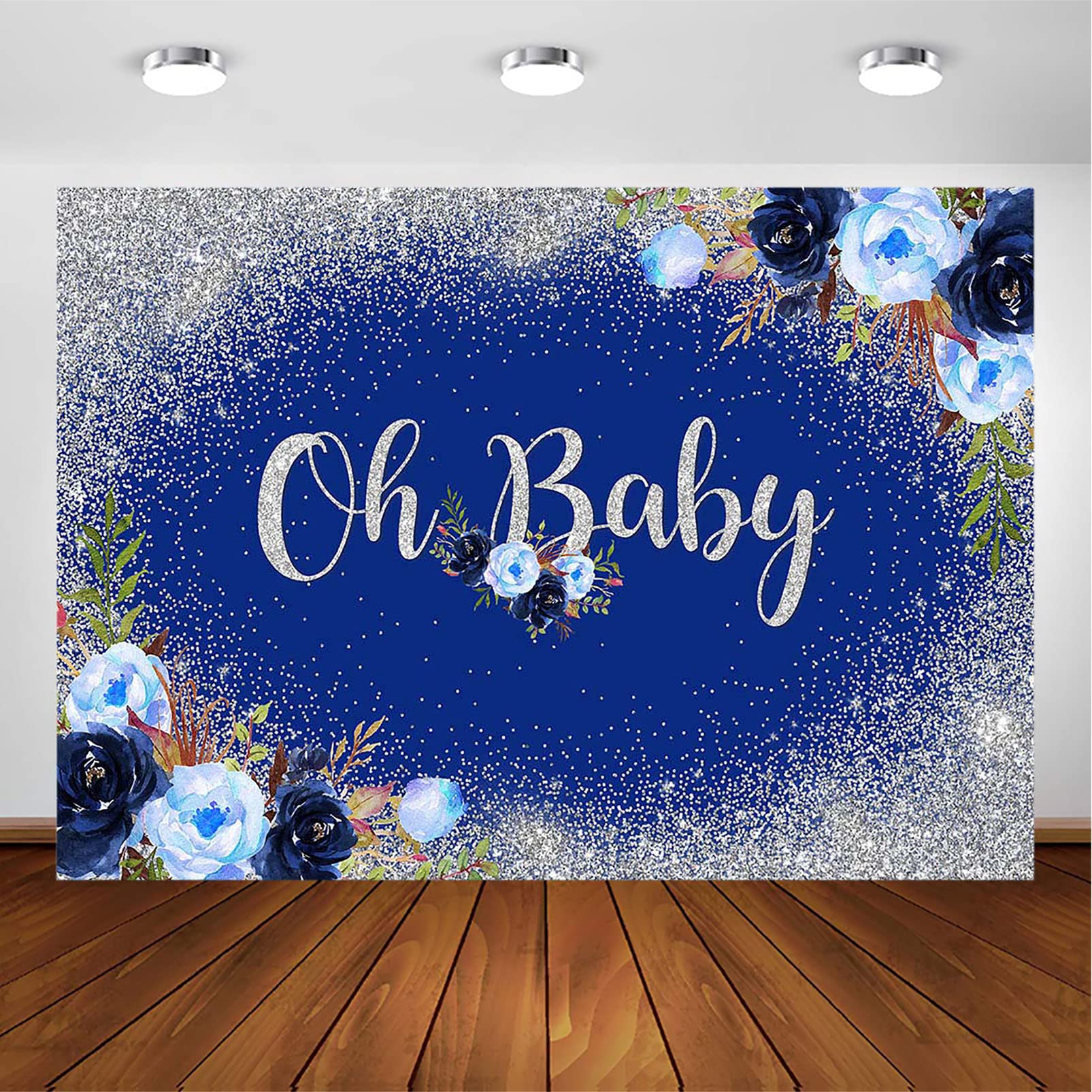 Amazon.com : Avezano Navy Blue and Silver Baby Shower Backdrop for Boy ...