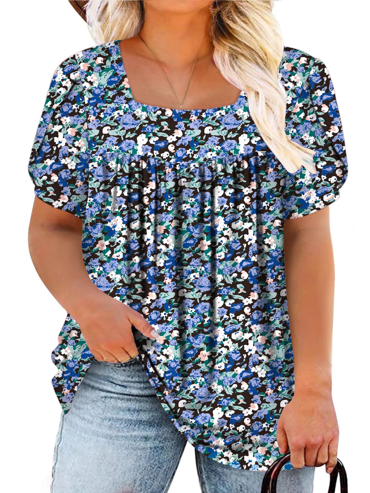 VISLILY Womens-Plus-Size-Summer-Tops Petal Short Sleeve T Shirts Square ...