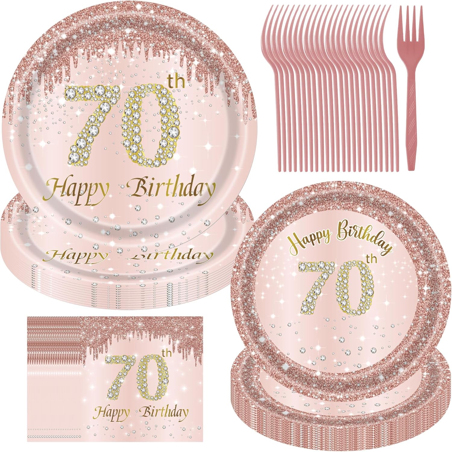 Amazon.com: 70th Birthday Decorations for Women, Rose Gold Plates Rose ...