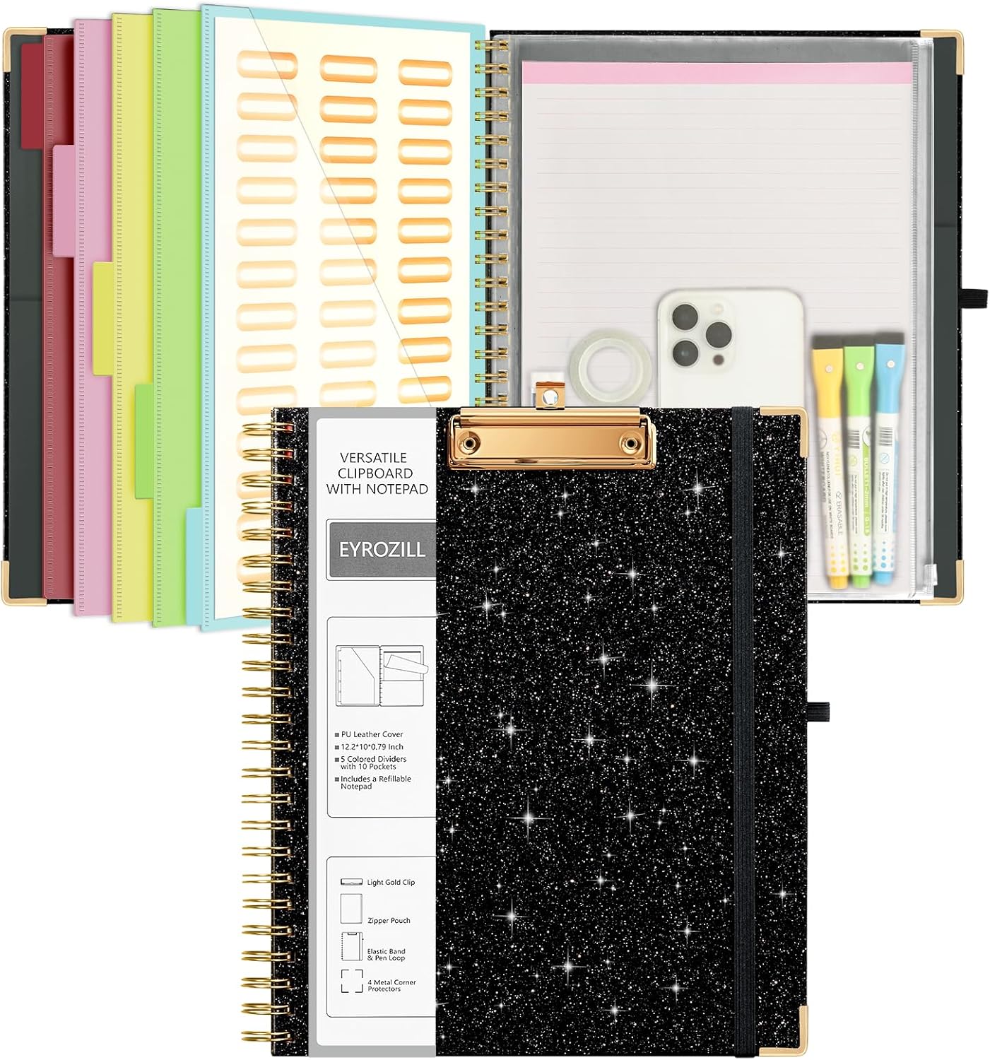 Amazon.com : Clipboard with Storage Folio 10 Pockets 5 Tab Dividers ...