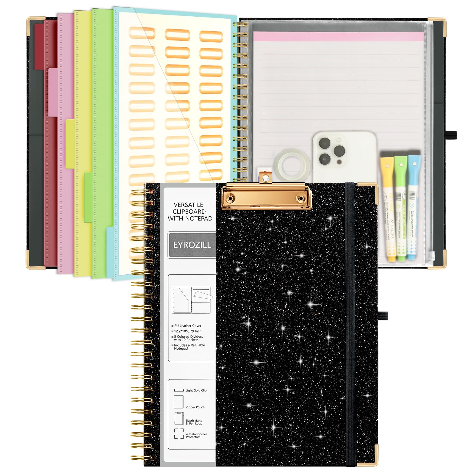 Amazon.com : Clipboard with Storage Folio 10 Pockets 5 Tab Dividers ...