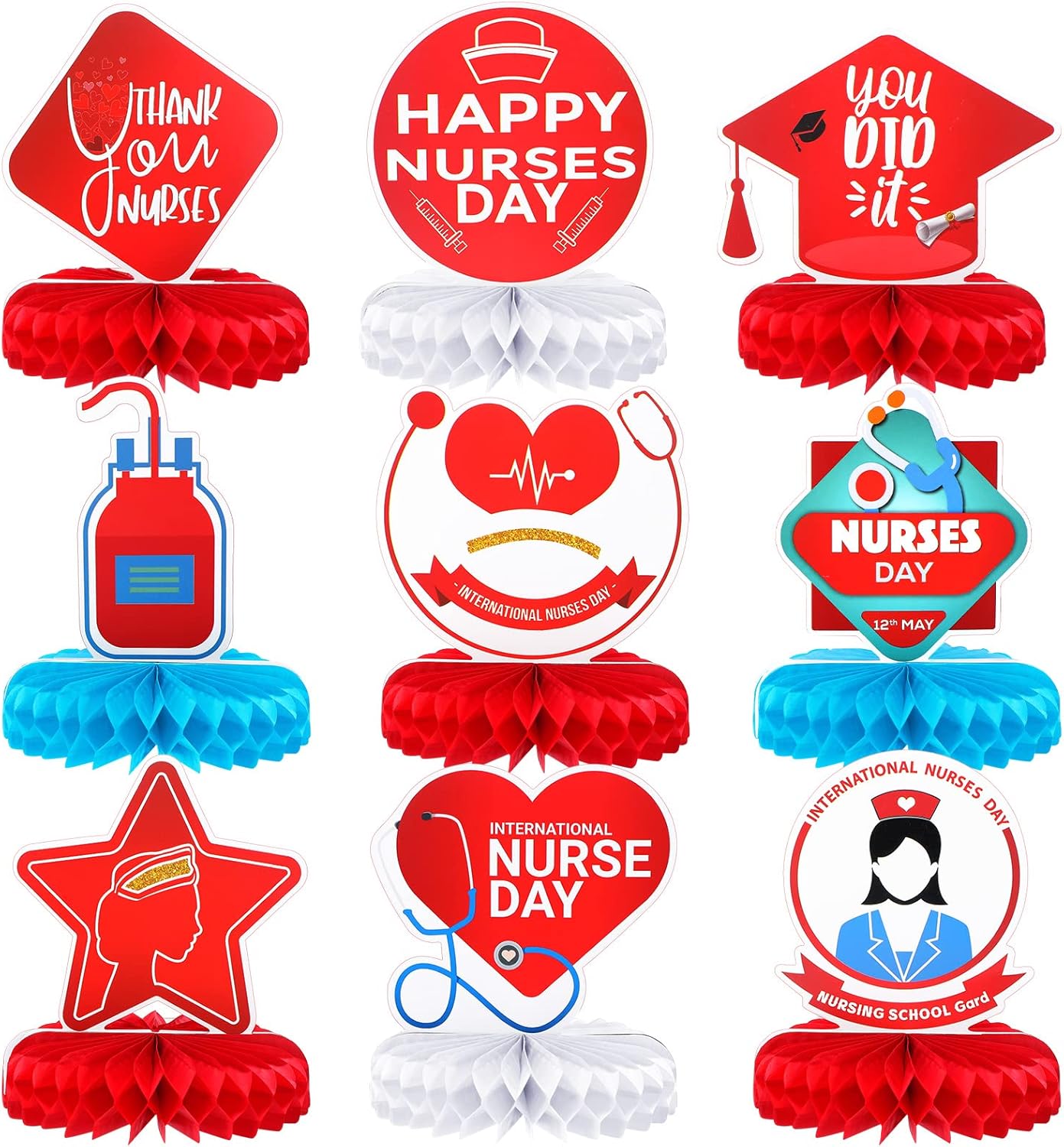 Amazon.com: 9 Pieces Nurses Appreciation Week Honeycomb Centerpieces ...