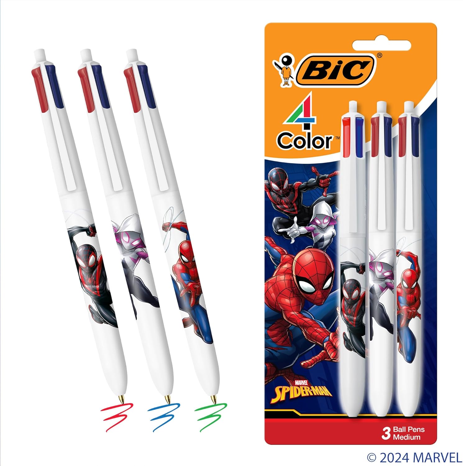 BIC 4-Color Retractable Ballpoint Pen with Marvel's Spider-Man Theme ...