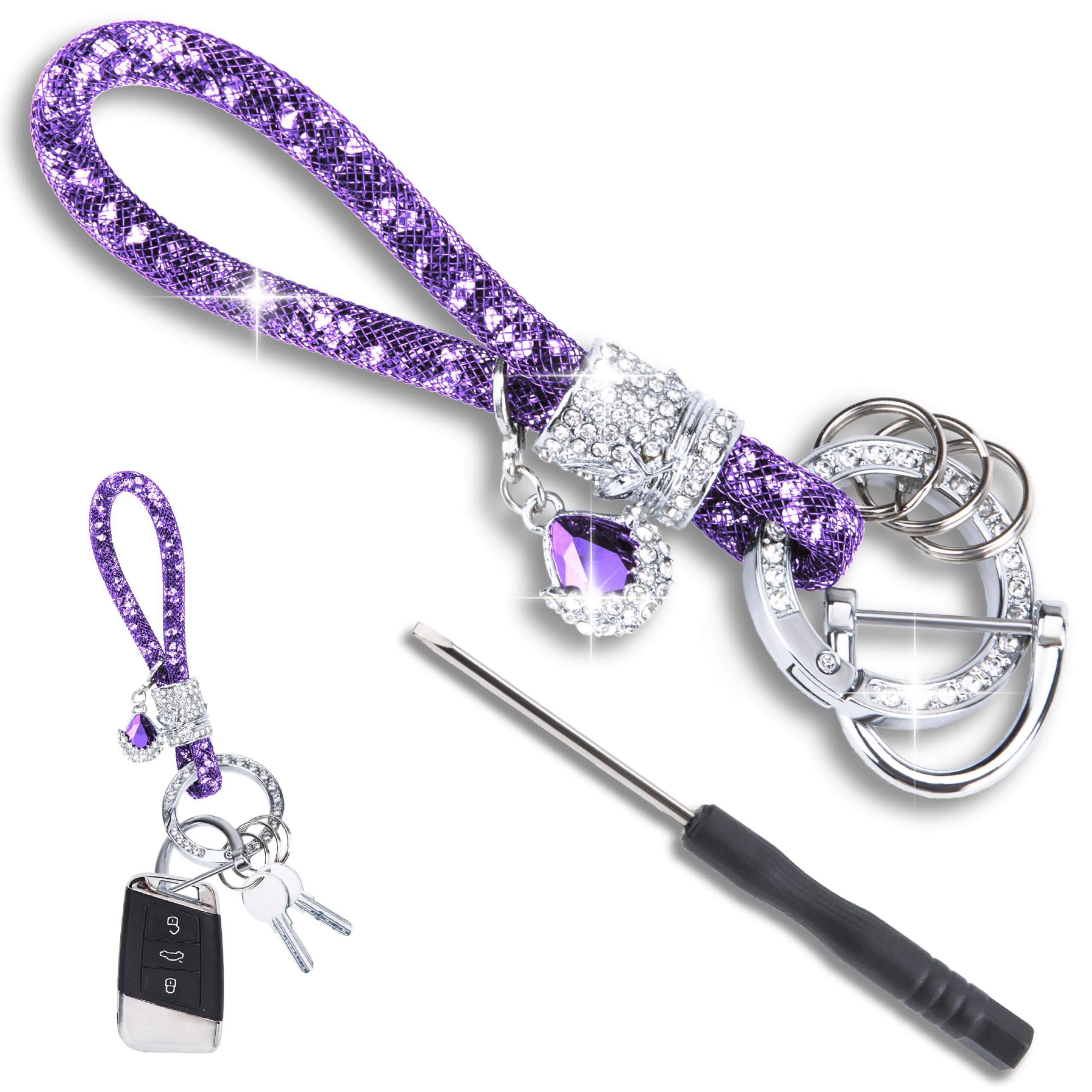 Amazon.com: Crystal Bling Car Keychain, Car Key Chain Glitter Key Ring ...