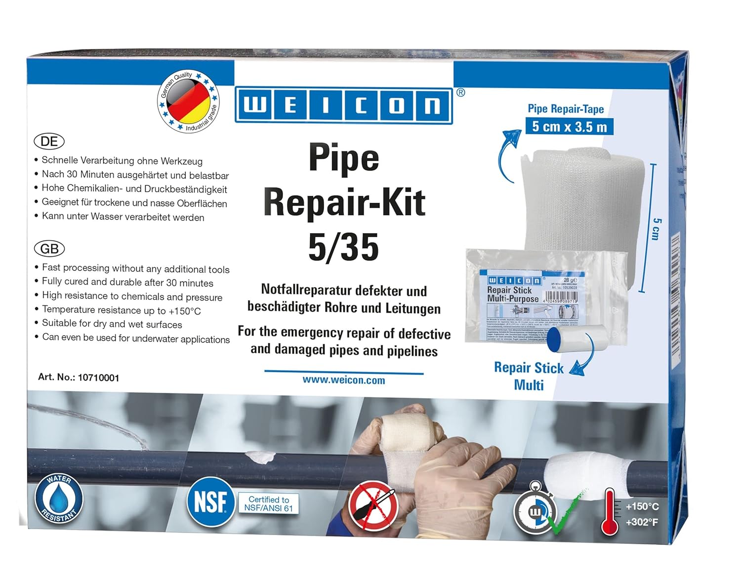WEICON Pipe Repair-Kit 5/35, Rohrreparaturset für Risse und Lecks an ...