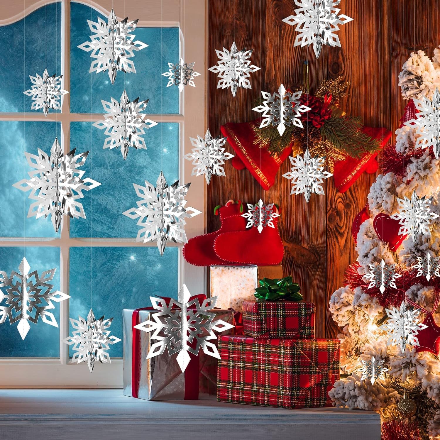 IELEK Christmas Hanging Snowflake Decorations, 15 Pack 3D Paper ...