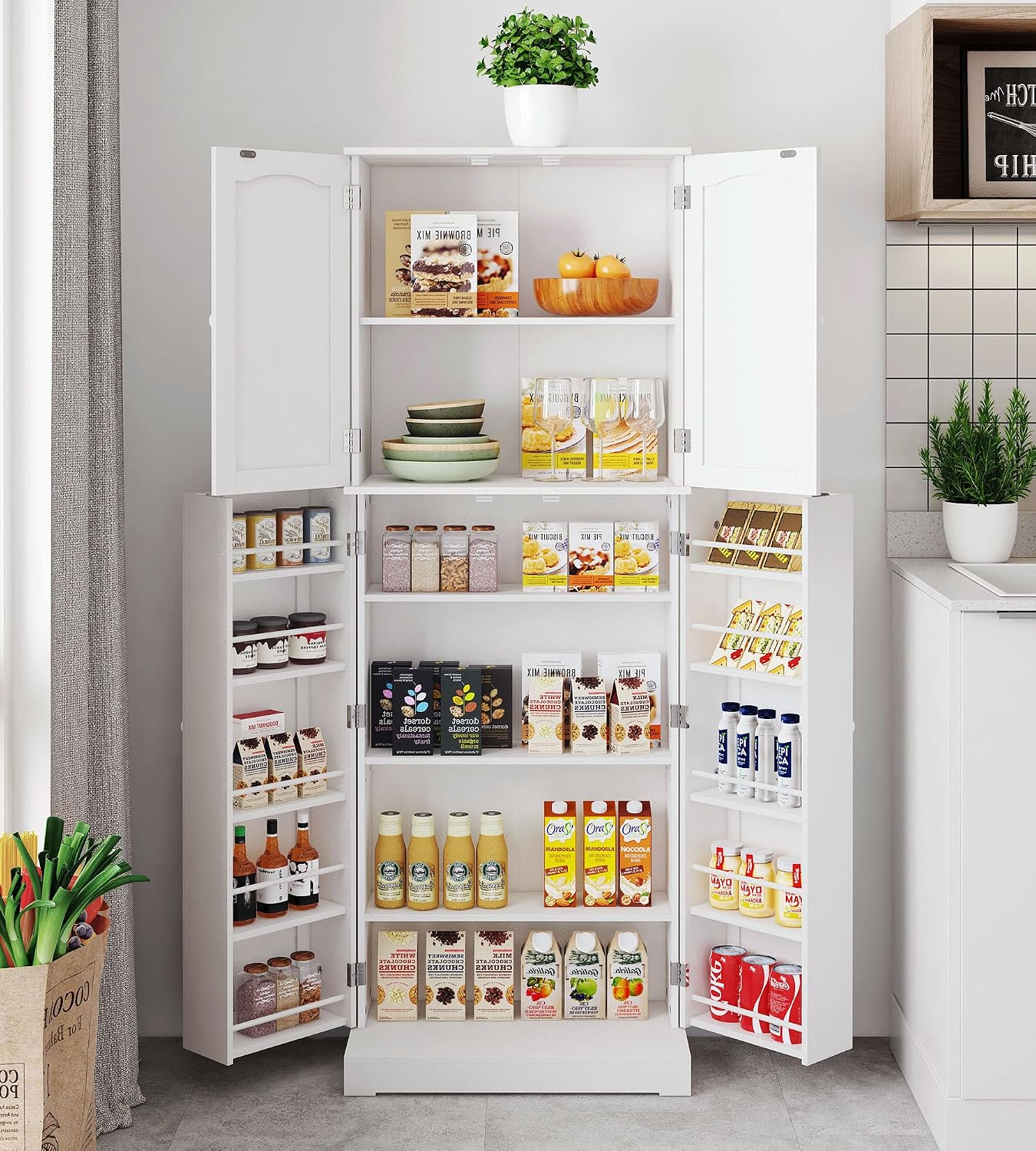 Yusong Tall Kitchen Pantry Storage Cabinet with Doors and Shelves ...