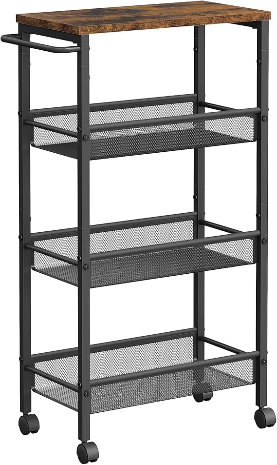 Amazon.com: VASAGLE Slim Rolling Cart, 4-Tier Storage Cart, Narrow Cart ...
